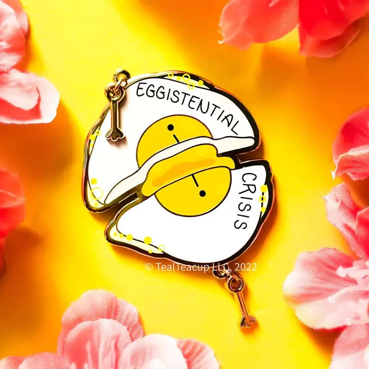 Eggistential Crisis Egg Pin - enamel pin- TealTeacup LLC