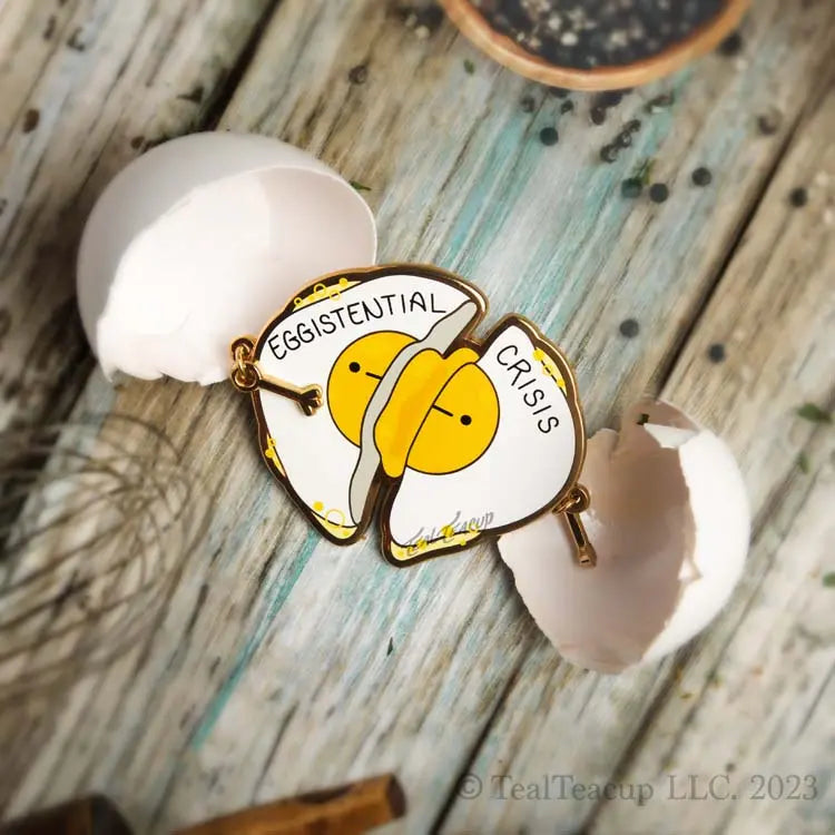 Eggistential Crisis Egg Pin - enamel pin- TealTeacup LLC